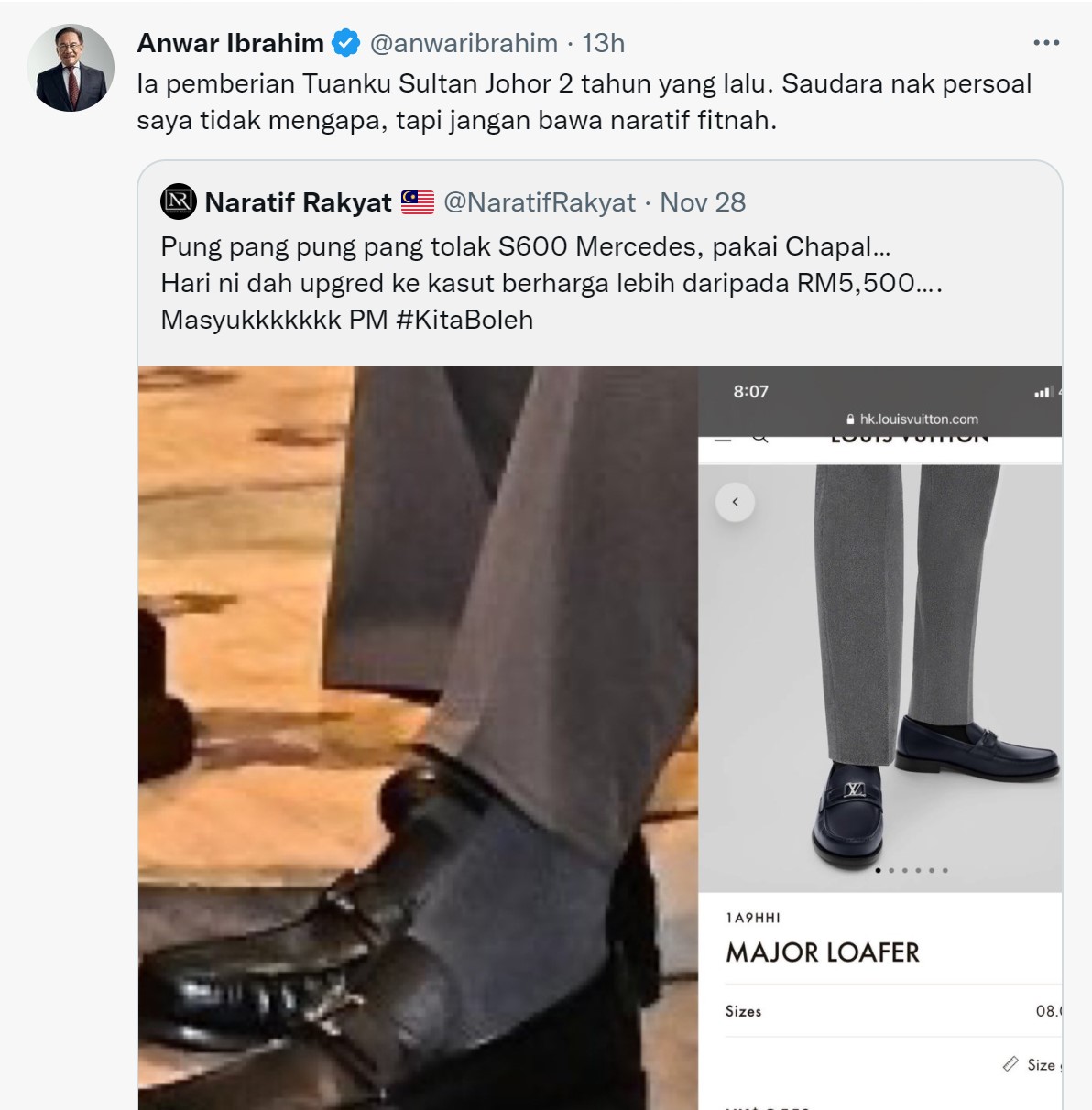 Kasut LV Pemberian Sultan Johor, Jangan Bawa Naratif Fitnah – Anwar ...