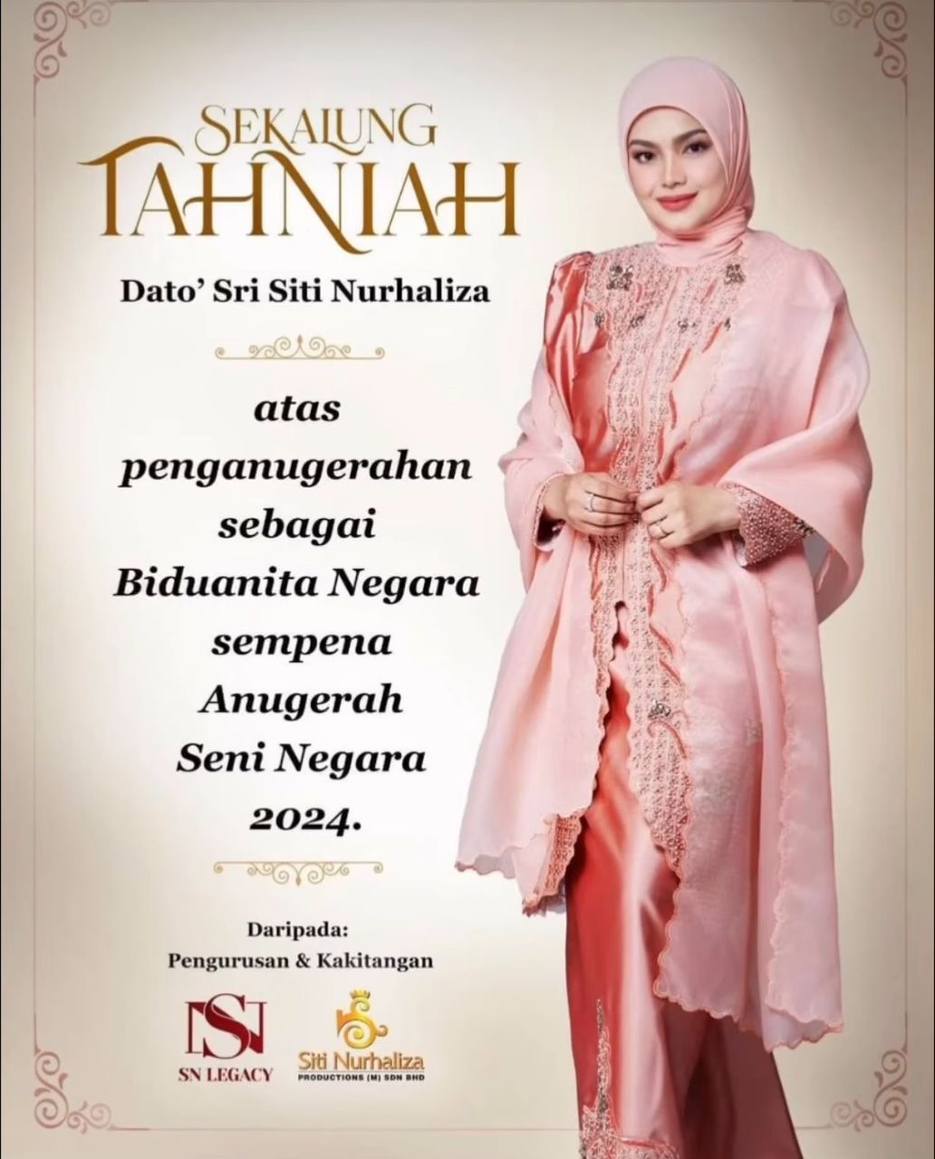 Siti Nurhaliza Dianugerahkan Gelaran Biduanita Negara di Anugerah Seni Negara 2024 | The Rakyat ...