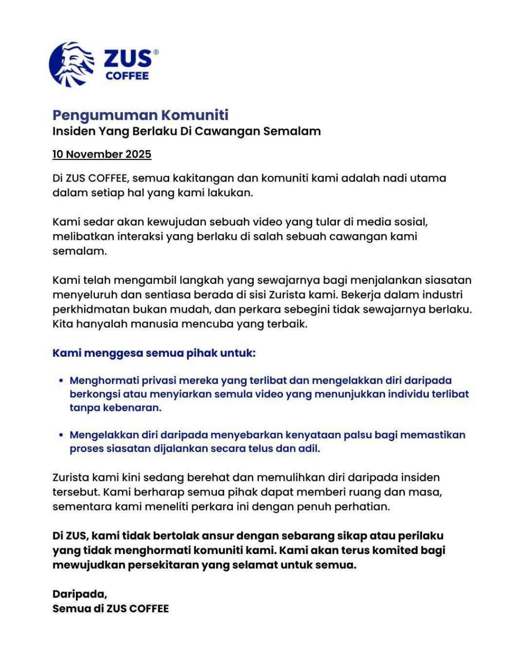 Barista ‘Zurista’ Cuti Rehat, ZUS Coffee Minta Netizen Henti Sebar ...